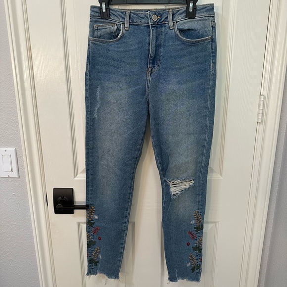 Jeans | Embroidered Jeans With Knee Rip | Poshmark